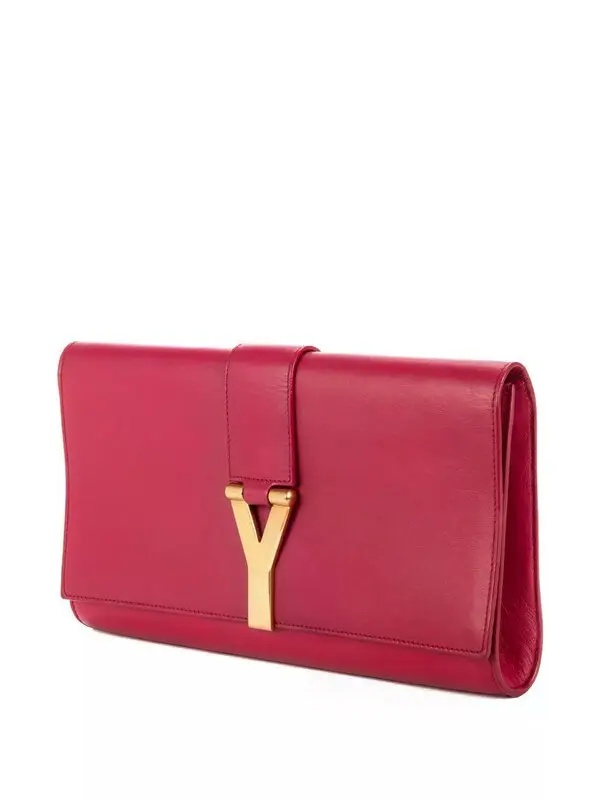 Saint Laurent Small Ligne-y Logo-plaque Clutch - Pink