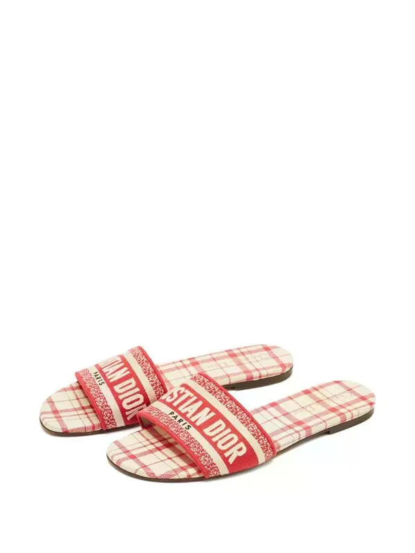 Dior Canvas Embroidered Slides - Red