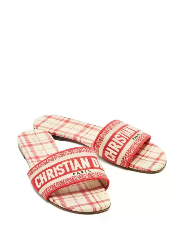 Dior Canvas Embroidered Slides - Red