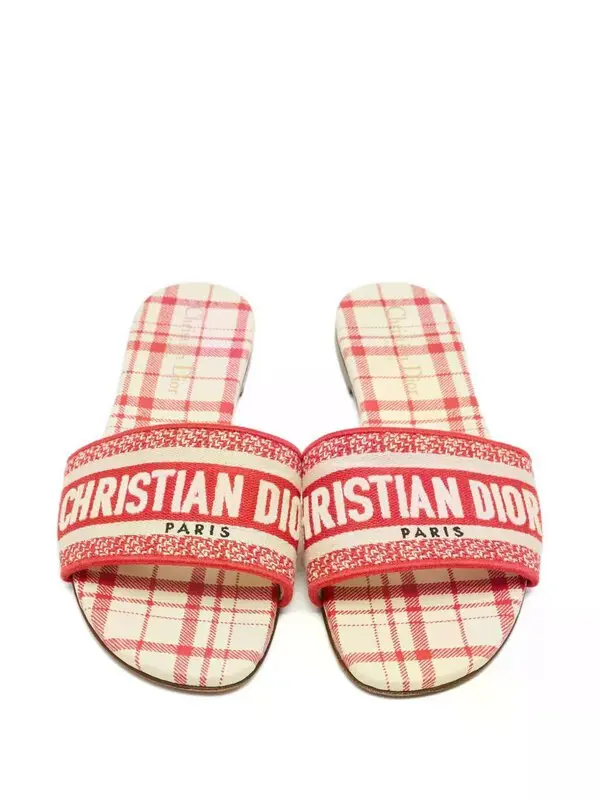 Dior Canvas Embroidered Slides - Red