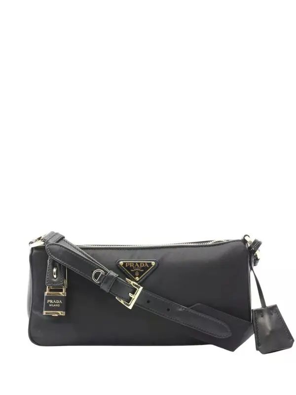 Prada Small Leather And Tessuto Crossbody Bag - Black