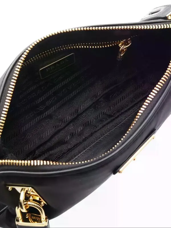 Prada Small Leather And Tessuto Crossbody Bag - Black