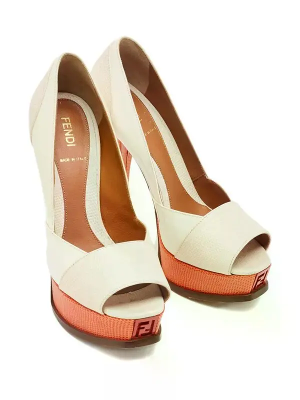 Fendi Lizard-embossed Peep-toe Pumps