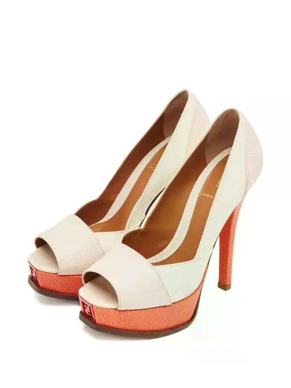 Fendi Lizard-embossed Peep-toe Pumps