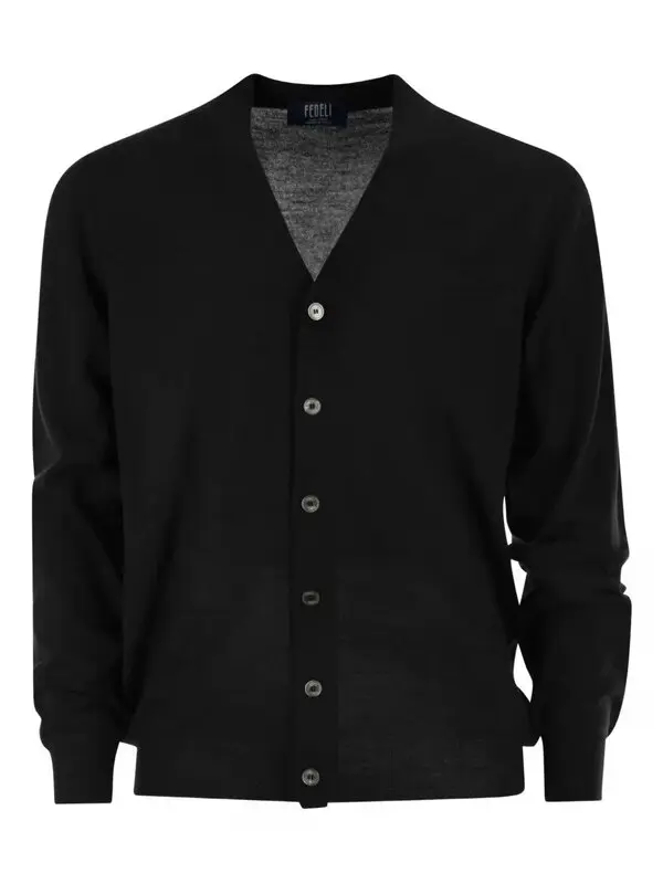 Fedeli Buttoned V-neck Cardigan - Black