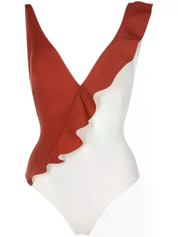 Evarae Ruffled-trim Swimsuit - Brown