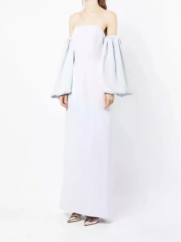 BAZZA ALZOUMAN Off-shoulder Gown With Puff Sleeves