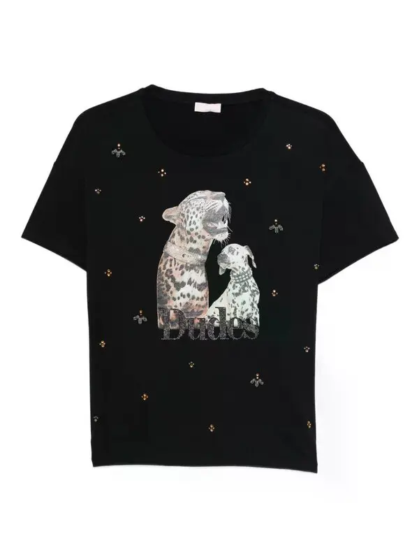 Liu Jo Animal-print Embellished T-shirt - Black