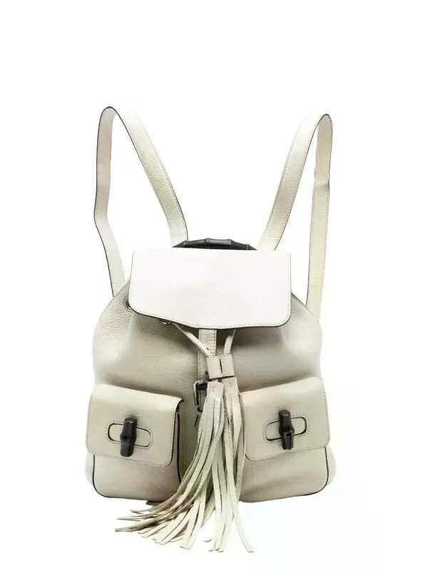 Gucci Leather Bamboo Tassel Backpack - White | Editorialist display picture 2