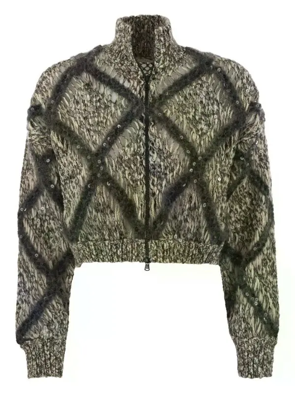 Brunello Cucinelli Diamond-pattern Zip-up Cardigan