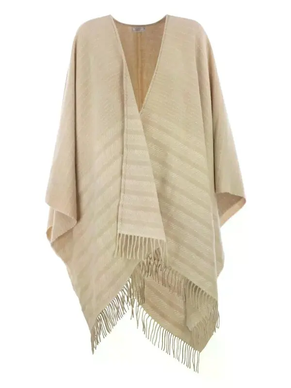 Peserico Fringed Wool-cashmere Blend Poncho - Neutrals