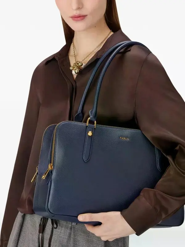Furla Large Leather Boston Tote Bag - Blue