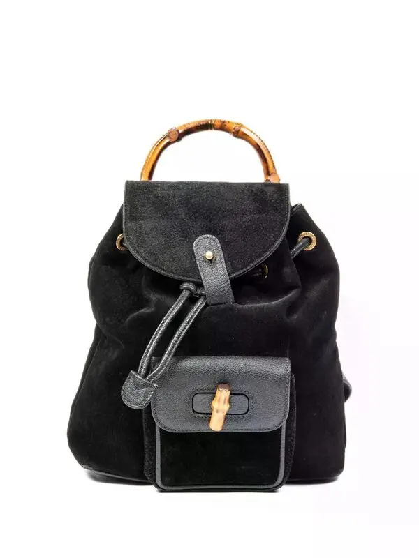 Gucci Suede Bamboo Handle Backpack - Black
