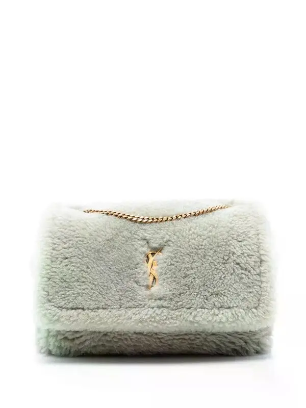 Saint Laurent Shearling Monogram Shoulder Bag - Grey