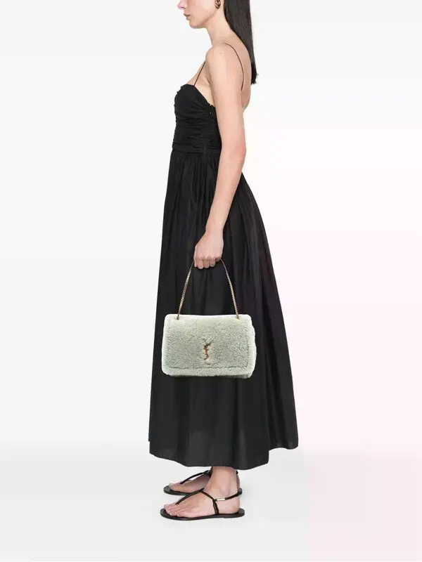 Saint Laurent Shearling Monogram Shoulder Bag - Grey