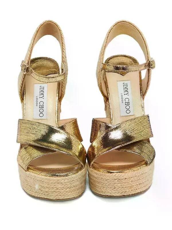 JIMMY CHOO Foil Crisscross Espadrille Sandals
