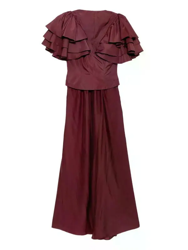 SAIID KOBEISY Ruffled Taffeta Jumpsuit - Red