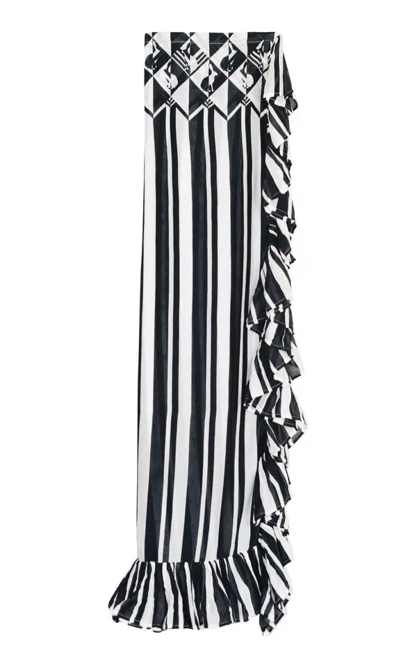 CONIGLIO PALM BEACH Cotton Pareo Maxi Skirt - Black,white
