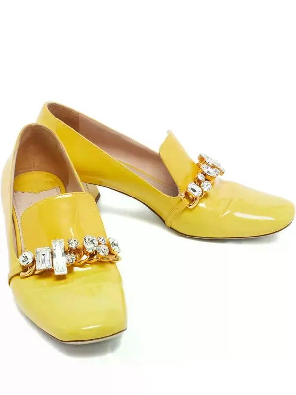 Miu Miu Crystal-embellished Block-heel Pumps - Yellow