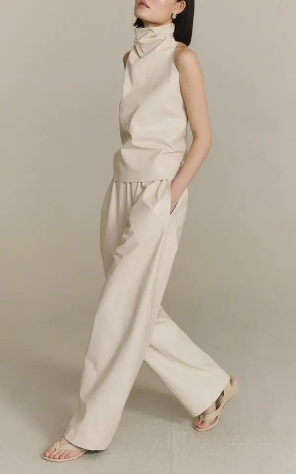 CORTANA Rocco Mid-rise Leather Wide-leg Pants - White