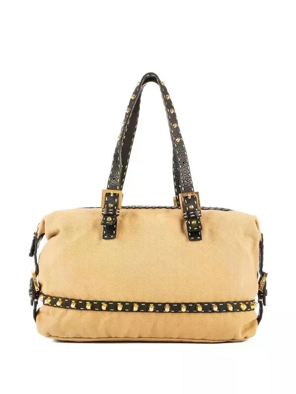 Fendi Herringbone Pattern Studded Shoulder Bag