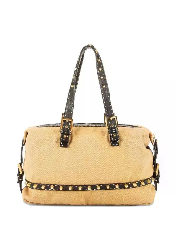 Fendi Herringbone Pattern Studded Shoulder Bag