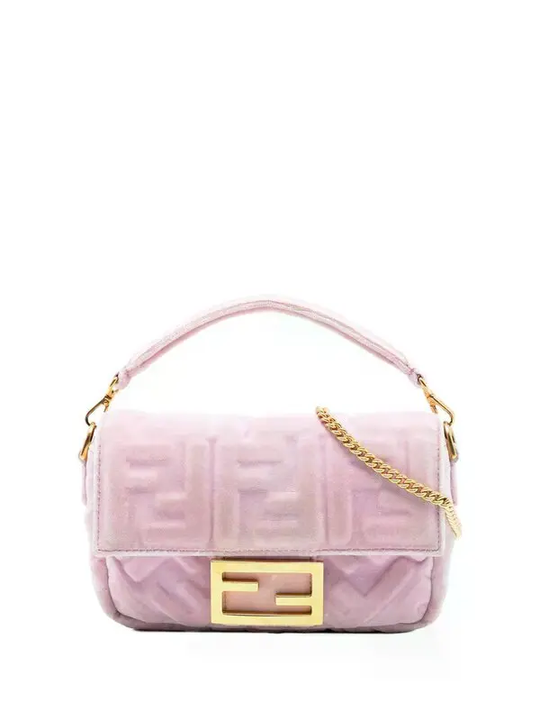 Fendi Mini Zucca Embossed Velvet Baguette Satchel - Pink
