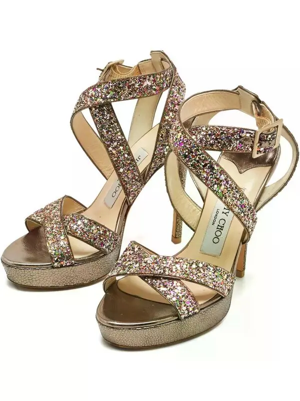 JIMMY CHOO Glitter Platform Stiletto Sandals - Brown