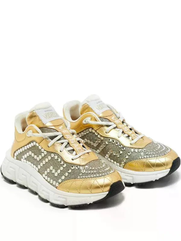 Versace Trigreca Leather Sneakers - Gold