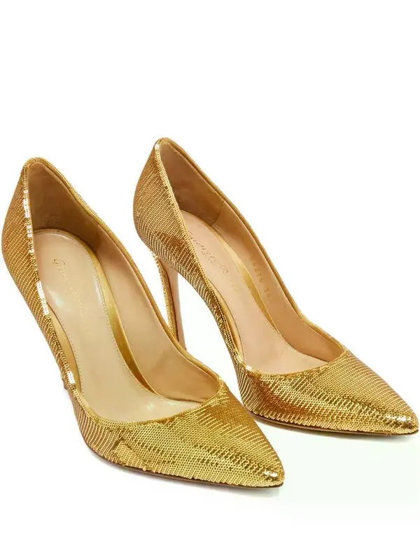GIANVITO ROSSI Sequins Pointed-toe Pumps - Gold