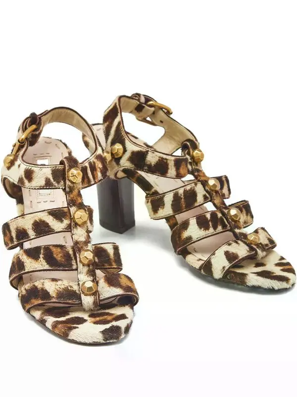 Miu Miu Studded Open-toe Sandals - Brown