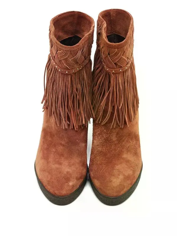 LE SILLA Fringe-embellished Suede Wedge Boots
