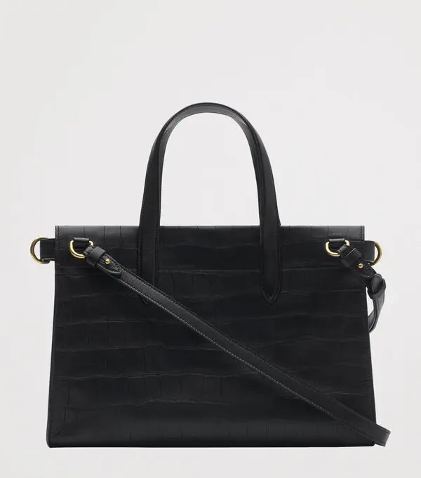 Burberry Small Calfskin Croc-embossed Cotswolds Tote - Black