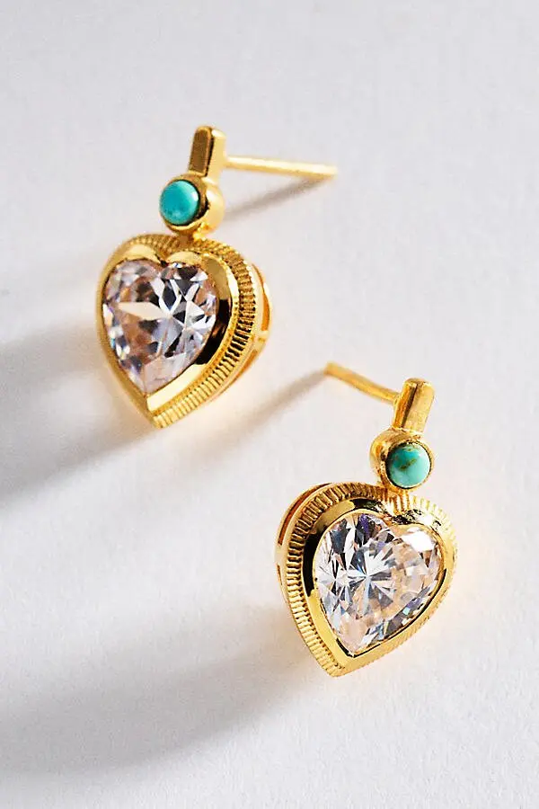 HART Bezel Turquoise Heart Earrings - Gold