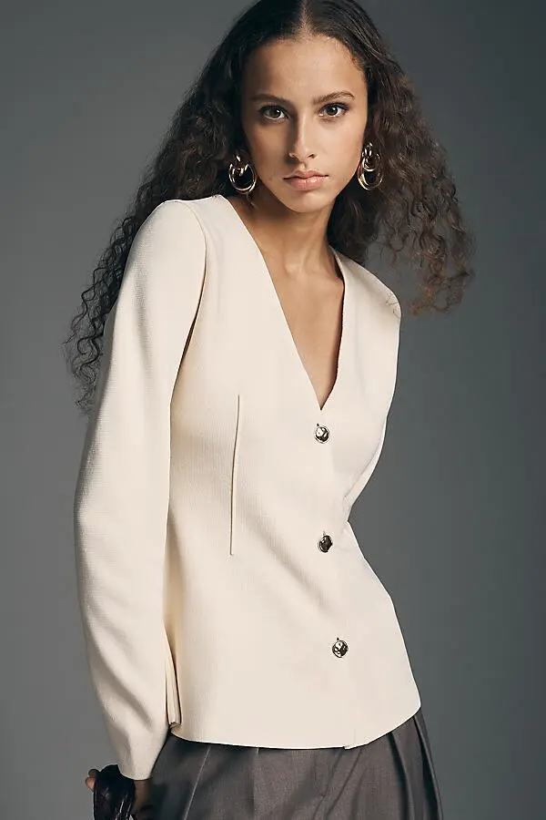 Maeve Collarless Knit Blazer Jacket