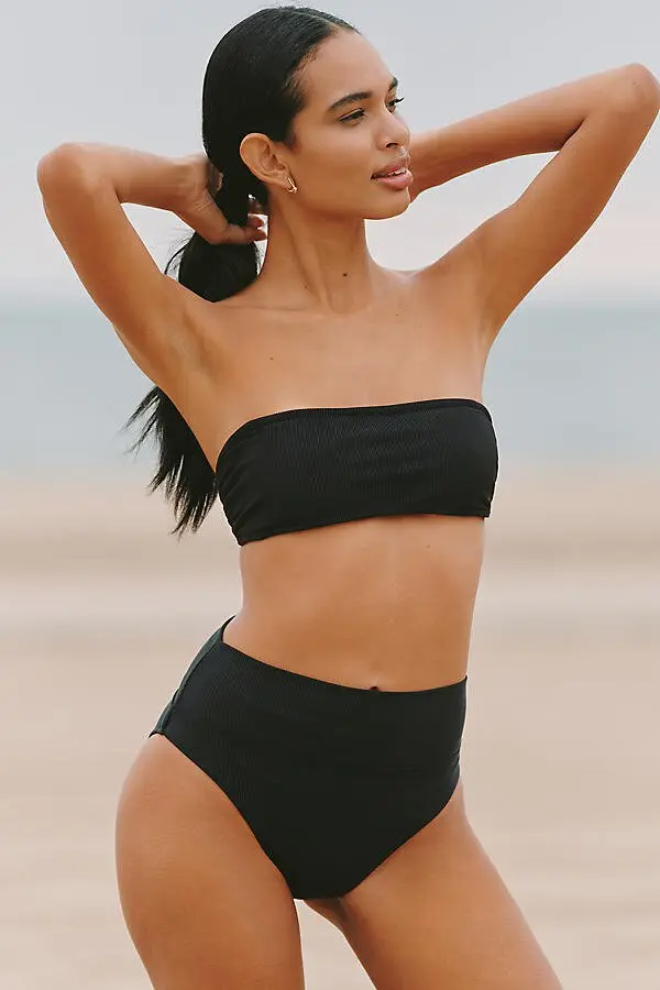 Beach Riot Kelsey Ribbed Bandeau Bikini Top - Black