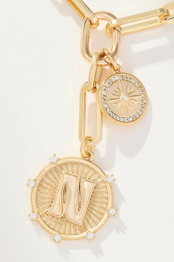 Anthropologie Monogram Coin Pendant Necklace - N