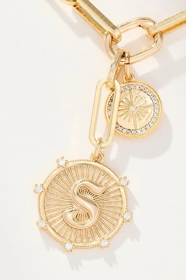 Anthropologie Monogram Coin Pendant Necklace - S