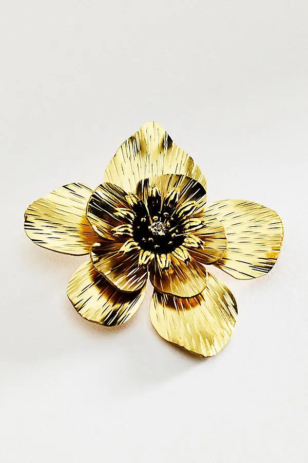 Anthropologie Gilded Floral Brooch - Gold