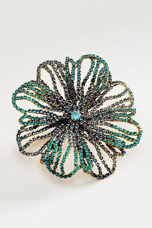 Anthropologie Rhinestone Floral Brooch - Blue
