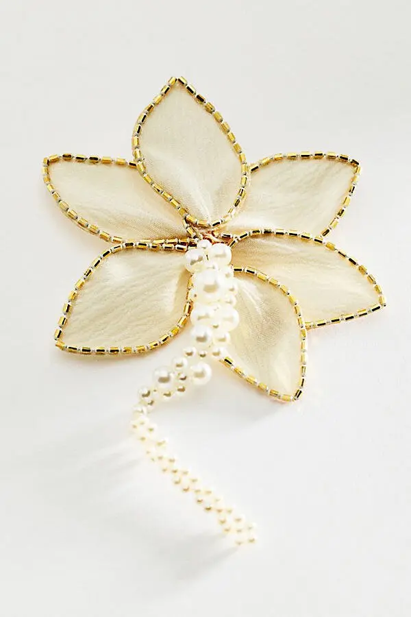 Anthropologie Beaded 3d Floral Brooch - Cream