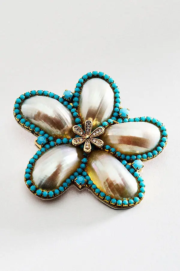 Anthropologie Beaded Fleur Brooch - Pearl