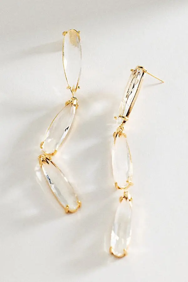 Anthropologie Crystal Trois Drop Earrings - Clear