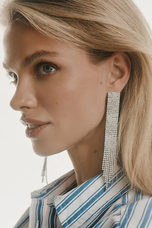 Anthropologie Crystal Glitz Drop Earrings - Silver