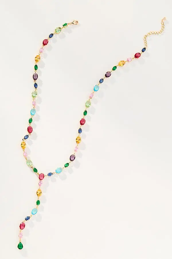 Anthropologie Rainbow Stone Lariat Necklace - Gold