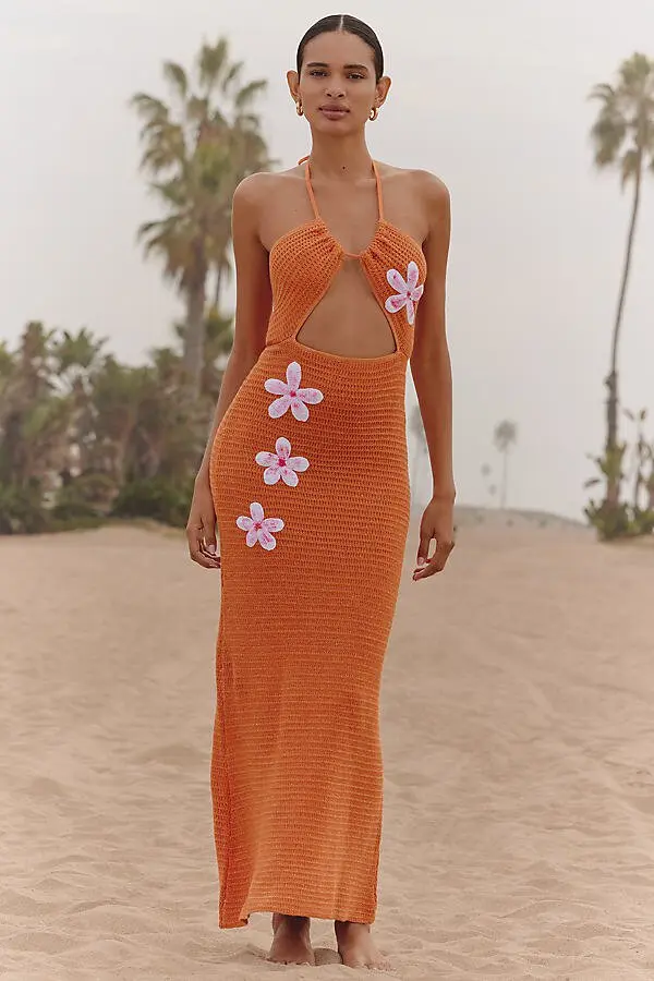 CAPITTANA Pippa Cut-out Halter Maxi Dress - Orange