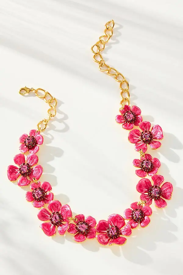 THE PINK REEF Handpainted Floral Necklace - Red