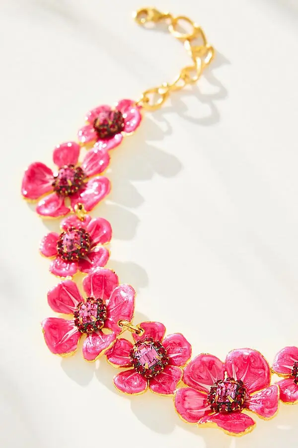 THE PINK REEF Handpainted Floral Necklace - Red