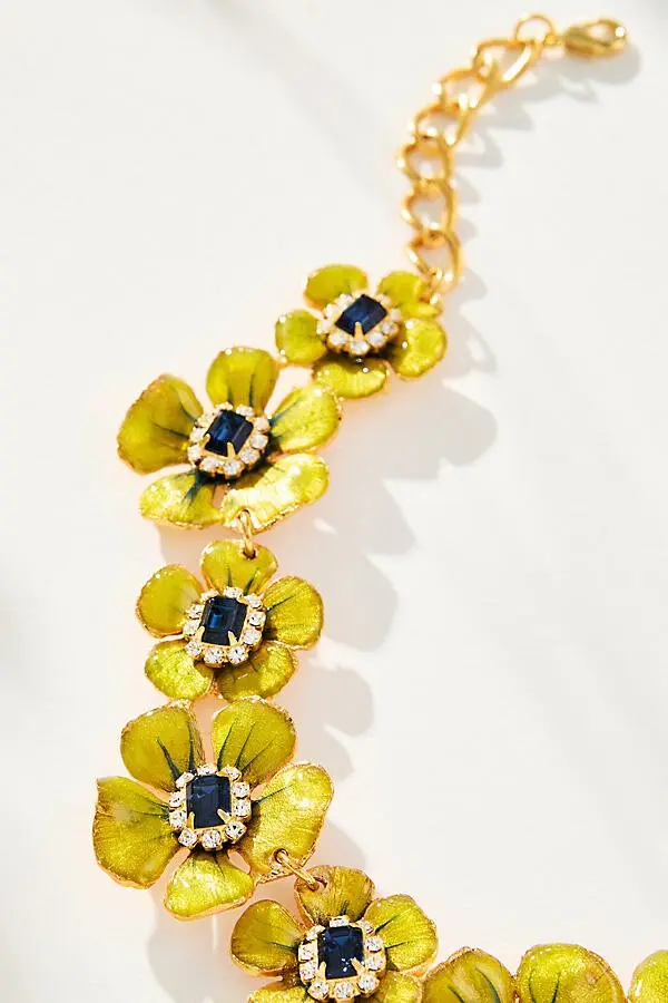 THE PINK REEF Handpainted Floral Necklace - Yellow