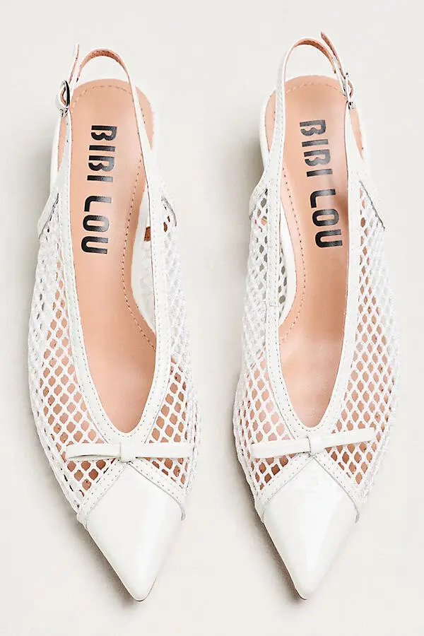 BIBI LOU Mesh Slingback Kitten Heels - White